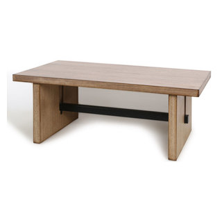 Dann Foley Coffee Table Tobacco Brown Wood Veneer With Black Bar Accent ...
