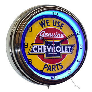 16" We Use Chevy Genuine Parts Sign Blue Neon Advertising Clock ...