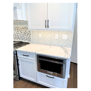White and Blue Cabinet Kitchen with Cambria Portrush Quartz ...