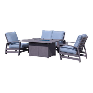 Courtyard Casual Cabo 4 Piece Loveseat Fire Pit Set Transitional