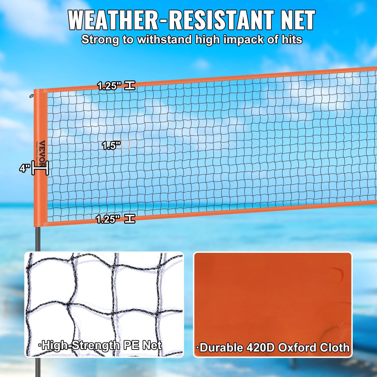 VEVOR 4-Way Volleyball Net Adjustable Volleyball Game Set with Ball ...