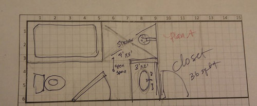 Which master bath floor plan 9'x6' has optimal flow (a or b)?