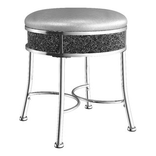 Hillsdale Roma Diamond Glam Fabric Upholstered Backless Vanity Stool in ...