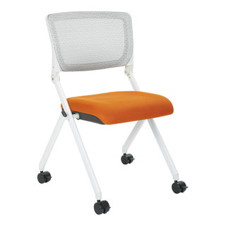 Unique Folding Chair, Wheeled White Frame With Padded Orange Seat ...