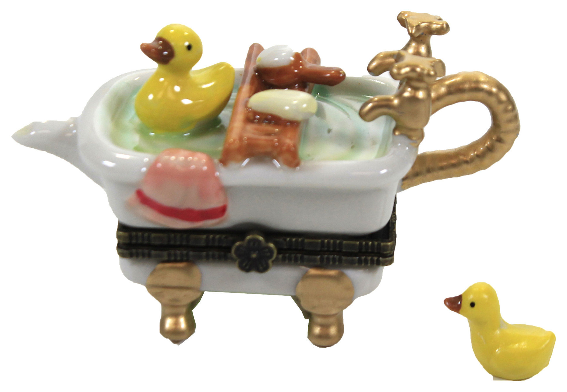 Hinged Trinket Box Bath Tub With Duck Porcelain Water Soap Scrub Clean ...
