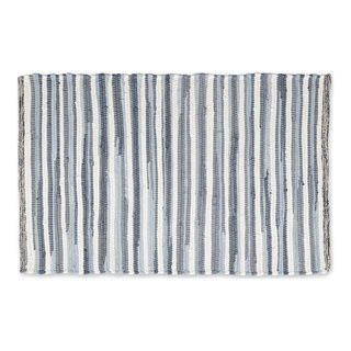 Stonewash Blue Slim Stripe Cotton Chindi Rug 4X6Ft - Contemporary ...