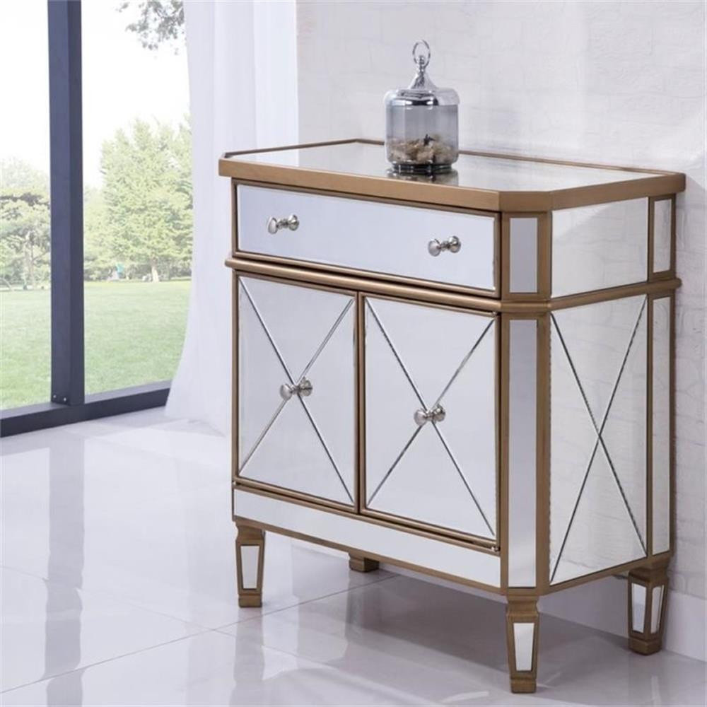 Pemberly Row 2 Door 32" Mirrored Accent Cabinet in Antique Gold ...