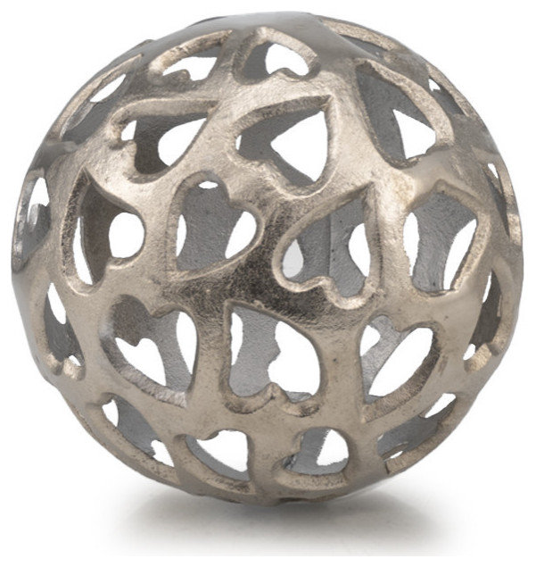 8" Silver Heart Design Pierced Decorative Orb - Contemporary ...