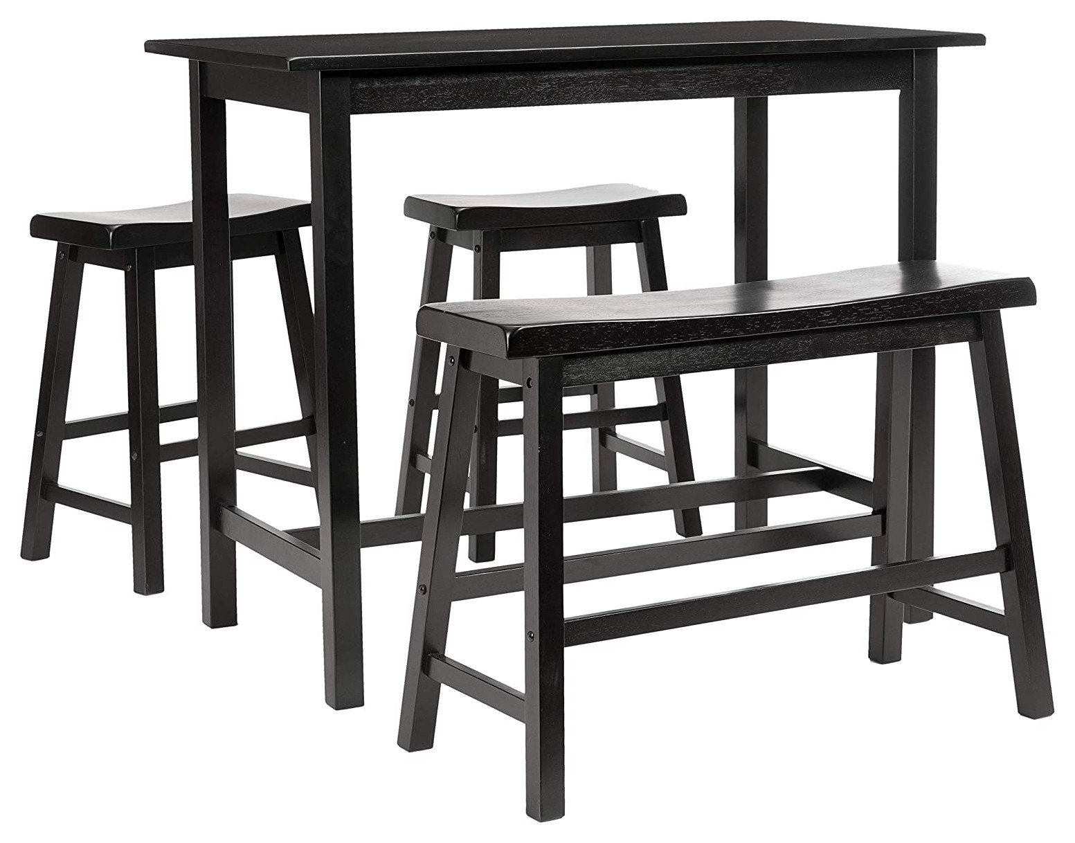 Transitional Pub Dining Set, Rectangle Table With 2 Stools & Bench ...
