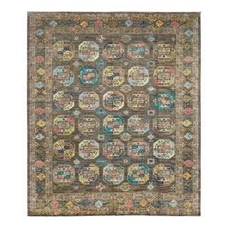 Covert Green All Over Motifs Natural Dyes Kazak Dense Weave 8'5" x 10 ...