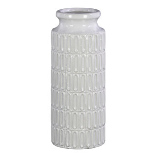 Cylindrical Vase, Wide Mouth, Short Neck, Embossed Oval Design, 4.5"x4 ...