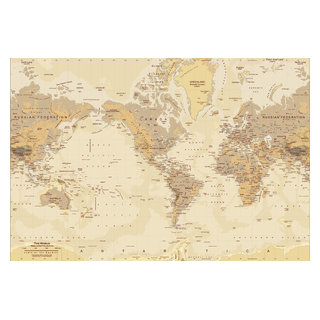 Tan World Map Wall Mural, Peel & Stick, 89" x 60" - Modern - Wall ...