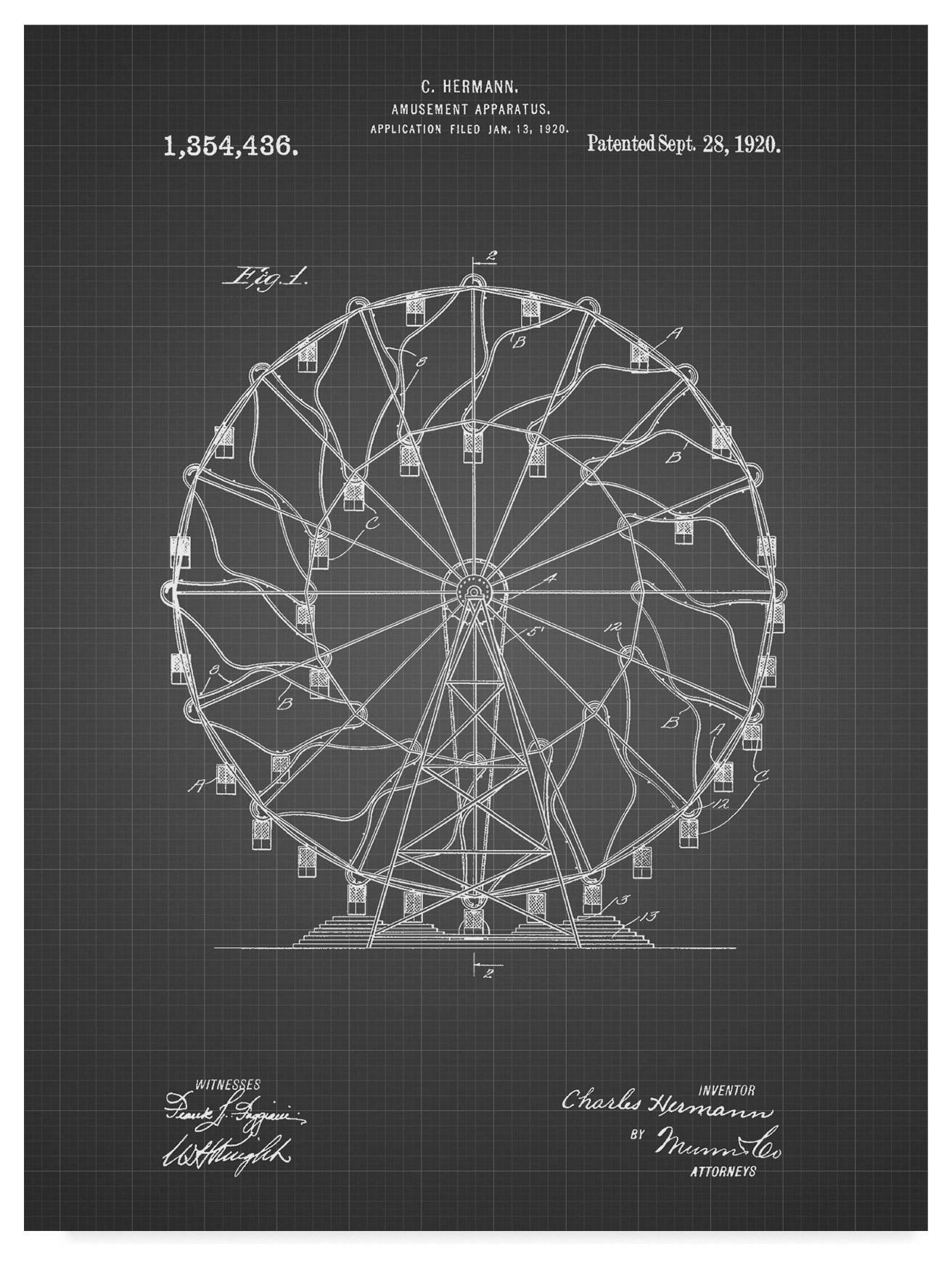 "Ferris Wheel" by Cole Borders, Canvas Art, 19"x14" - Industrial ...