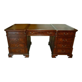 Office Desk, Mahogany and Satinwood Inlay, Leather, 8-Drawers Bg-239 ...