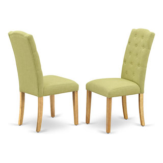 Set of 2 Celina Parson Chair With Oak Leg, Linen Fabric Limelight ...