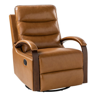 Konradin Genuine Leather Swivel Rocking Manual Recliner Contemporary Recliner Chairs by Karat Home Houzz