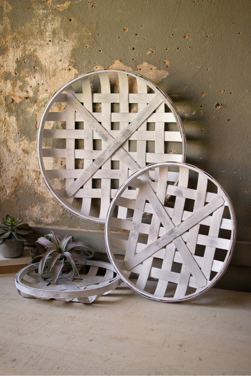 Kalalou Cch1054 Set Of Three Round Split Wood Trays - White Washed ...