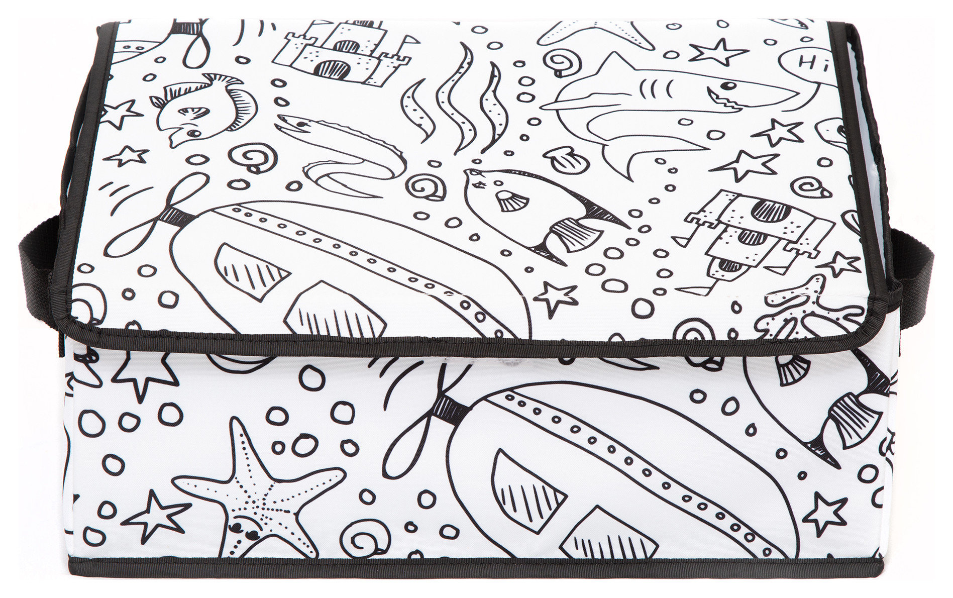 Kid's Coloring Angled Storage Bin with Lid, Under Sea Print - Beach ...