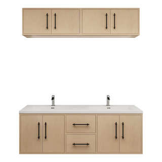 Victoria 60" Double Sink Solid Wood Vanity, Overhead Cabinet ...