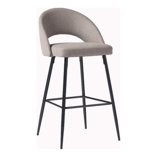 Walker Edison Metal Upholstered Bar Stool with Rounded Back in Off ...