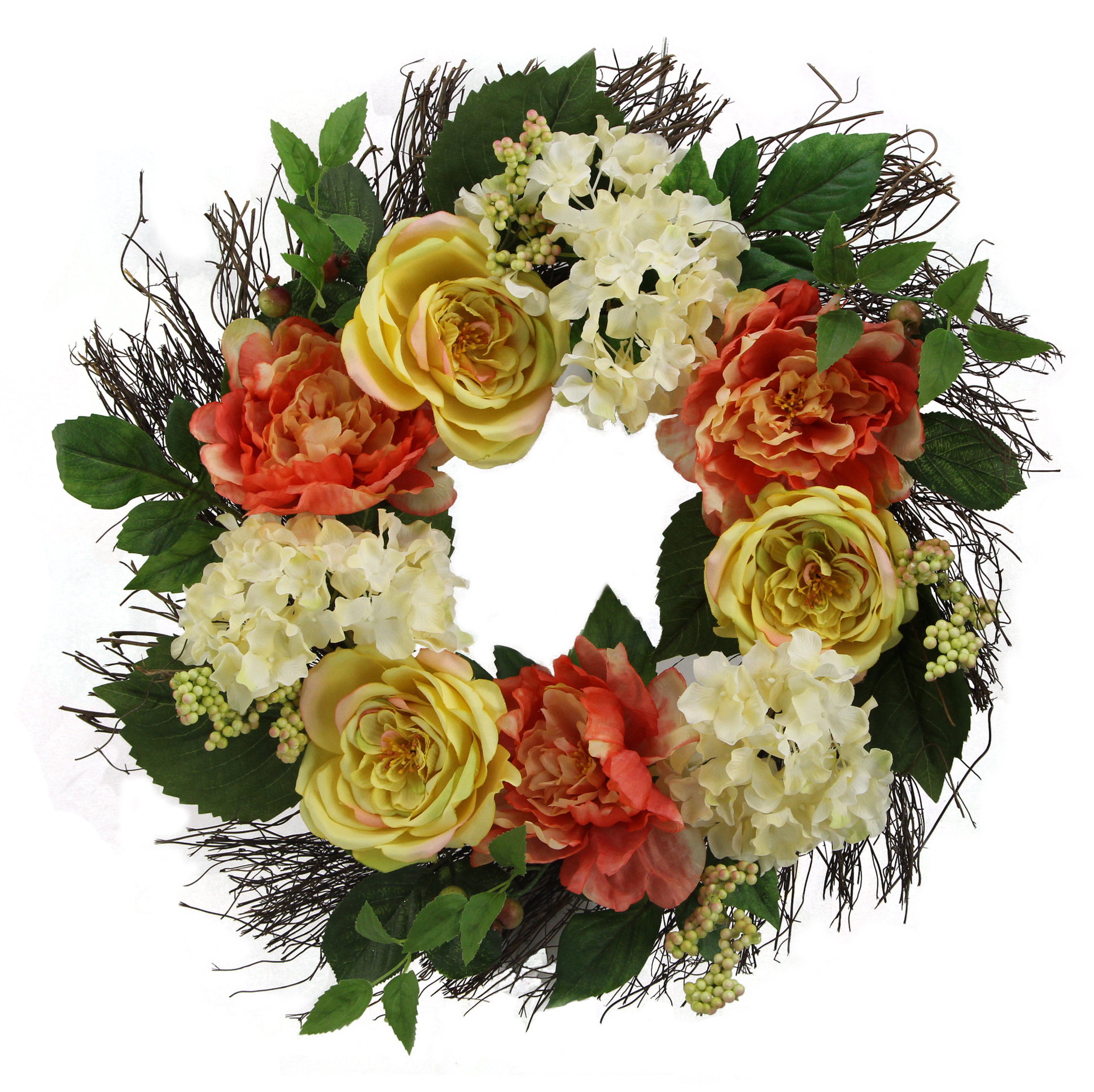 22" Rose, Hydrangea, Peony Wreath Spring Greenery - Traditional ...
