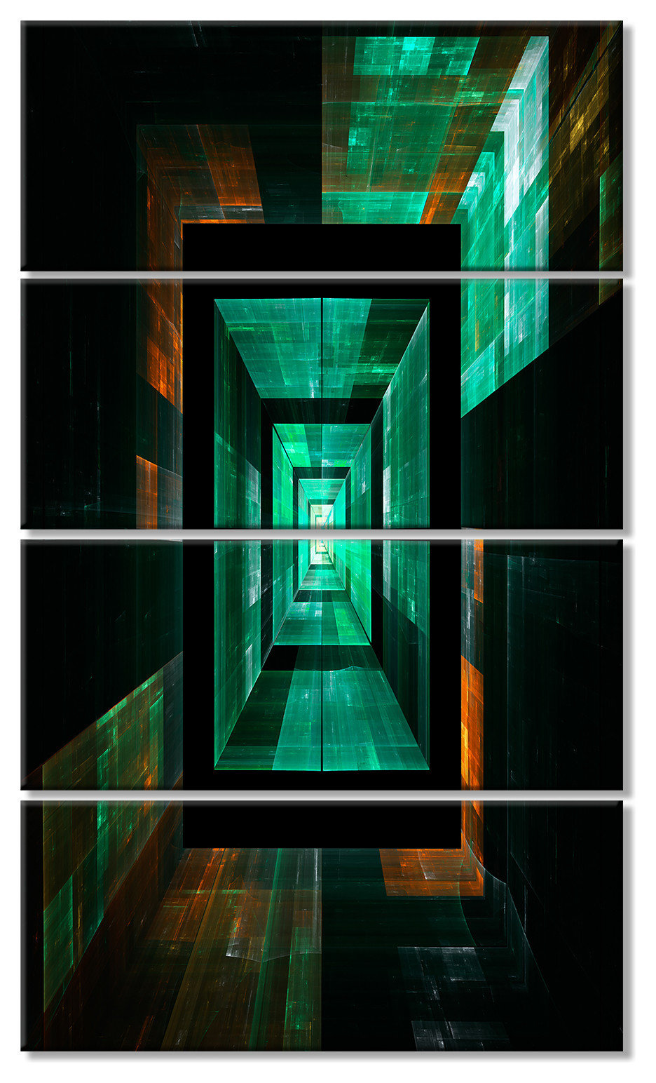 "Deep Green Infinite Cube" Glossy Metal Wall Art, 28"x48" 4 Panel ...