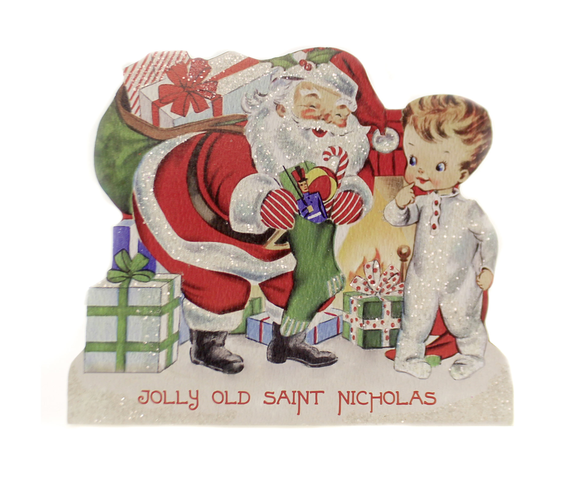 Christmas Jolly Old Saint Nick Board Wood Santa Presents Stocking ...
