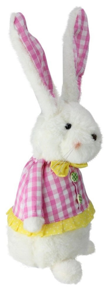 13.5" Pink and White Checkered Spring Girl Rabbit Decor - Farmhouse ...