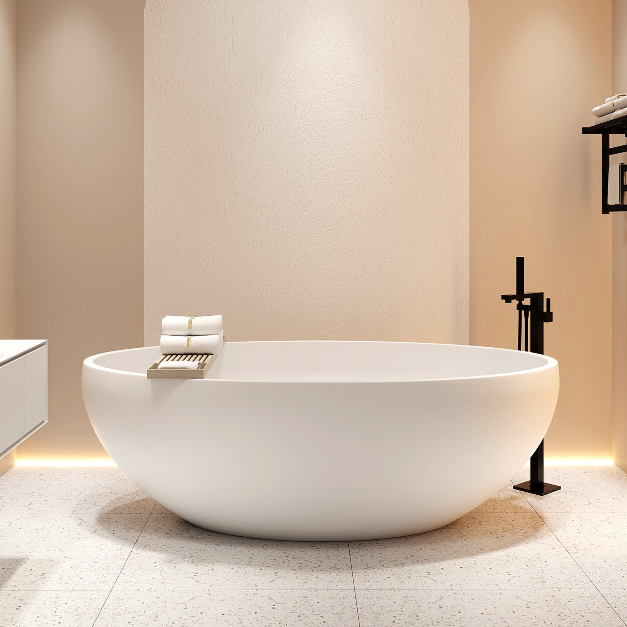 67" Extra Wide Solid Surface Matte Freestanding Bathtub, White ...