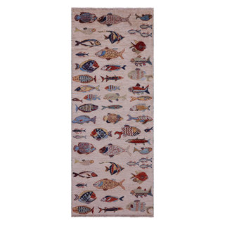 Runner Gabbeh Fish Design Handmade Wool Rug 2' 7" X 6' 5" - Q20840, 2 ...