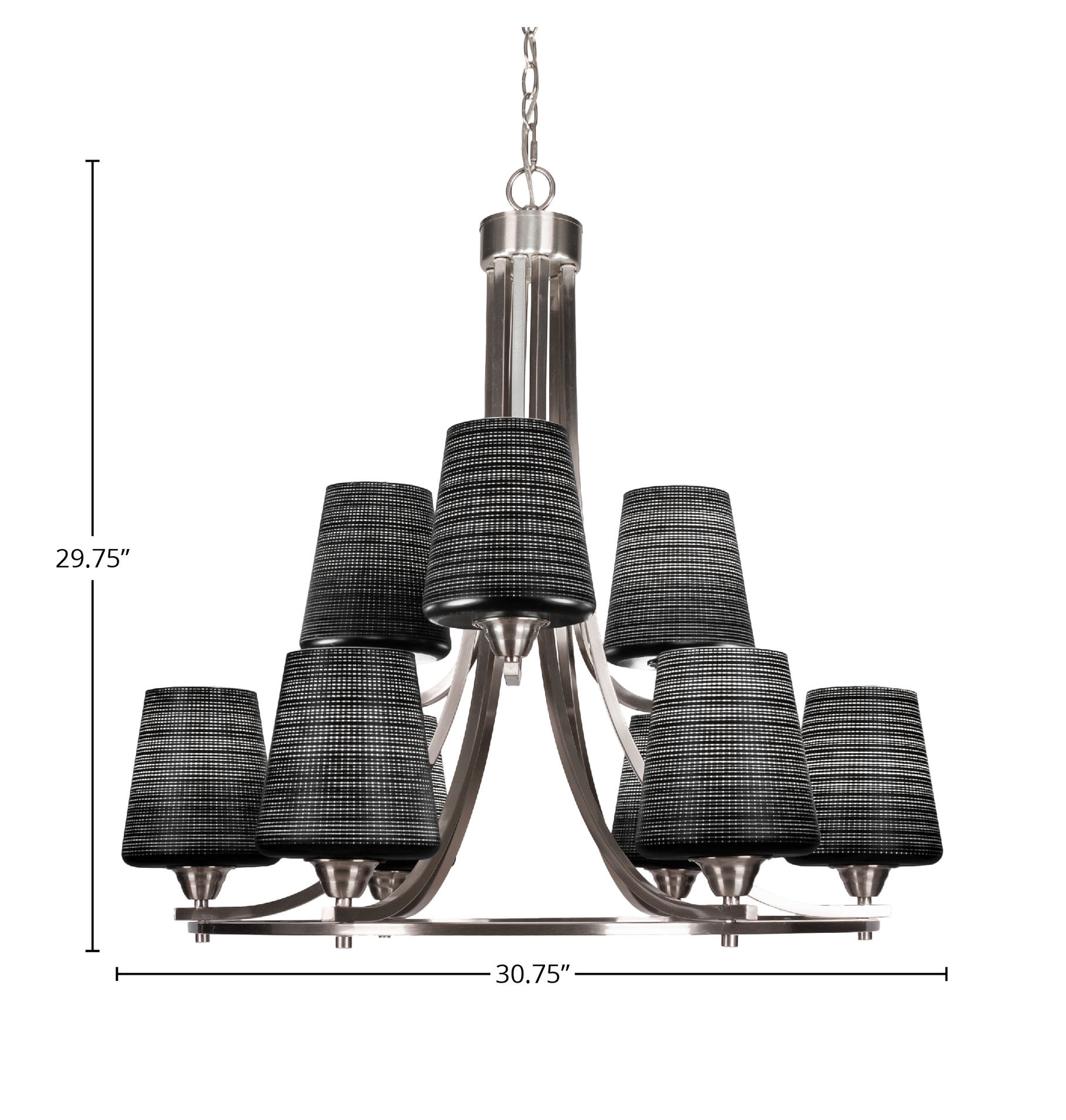Paramount 9-Light Chandelier, Brushed Nickel, 6" Black Matrix Glass ...