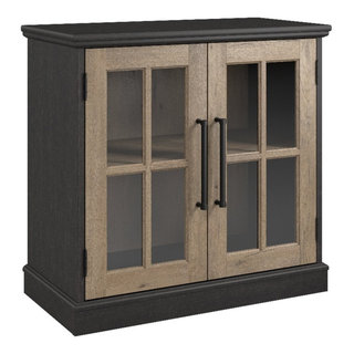 Bowery Hill 32W Storage Cabinet with Glass Doors in Black - Engineered ...