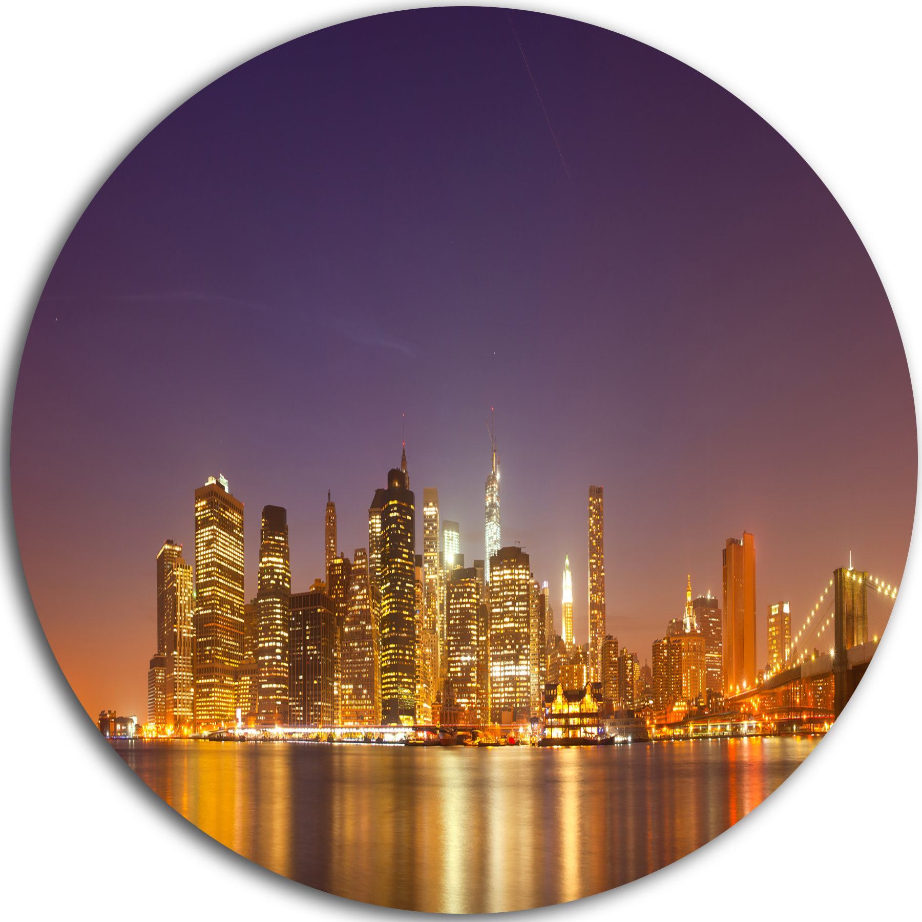 Illuminated Nyc Downtown Buildings, Cityscape Round Wall Art, Disc of ...