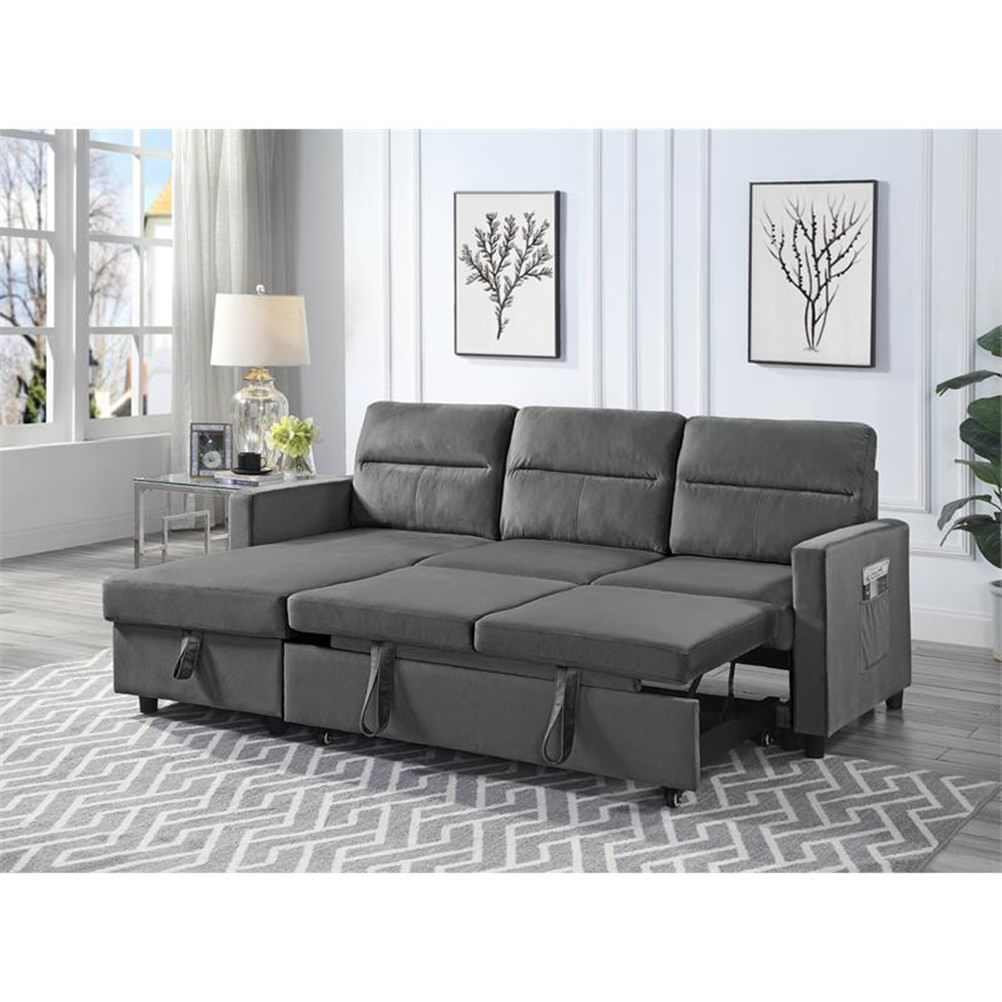 Pemberly Row Velvet Reversible Sleeper Sectional with Storage in Dark ...