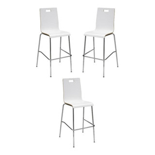 Home Square 30" Stylish Laminate Bentwood Bar Stool in White - Set of 3 ...