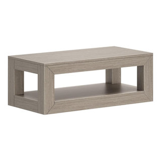 Modern Rectangular Coffee Table with Wirebrush Finish and Open Shelf ...