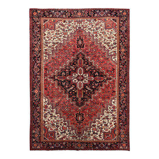Red and Ivory Spandrels Shiny Wool Hand Knotted Zoroastrian Rug 8'3" x ...