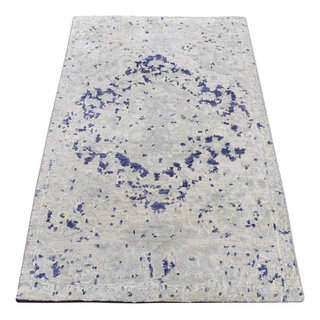 Gray Cypress Tree Medallion Silk and Wool Hand Knotted Rug 2' x 3'1 ...