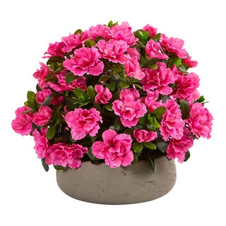 Nearly Natural Azalea Artificial Plant in Stone Planter - Contemporary ...