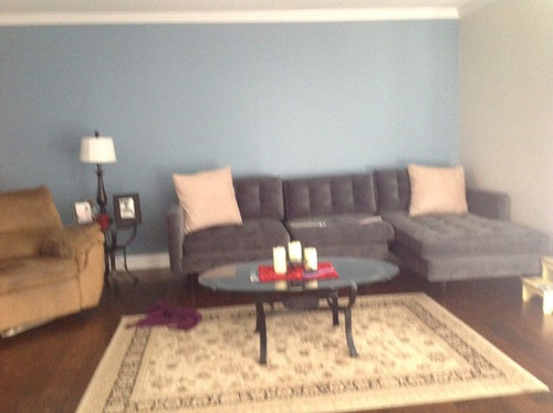 What color furniture should I use for this two tone blue room?