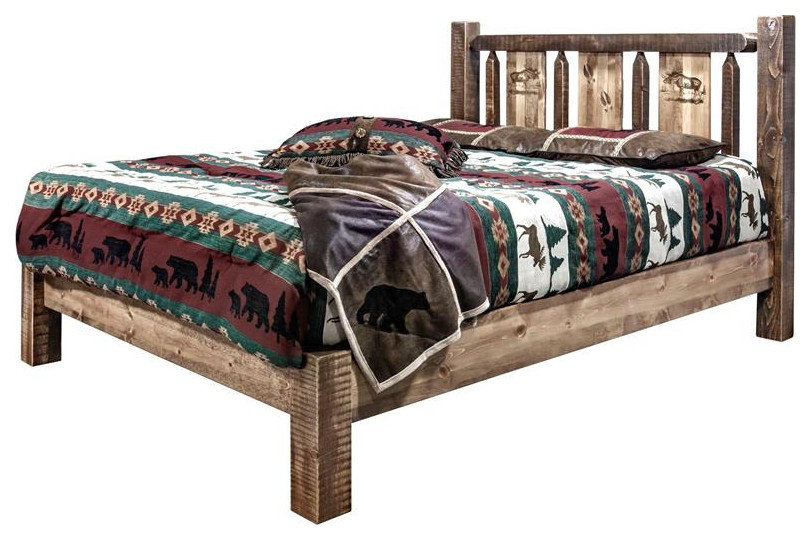 Montana Woodworks Homestead Wood King Platform Bed with Moose Design in ...