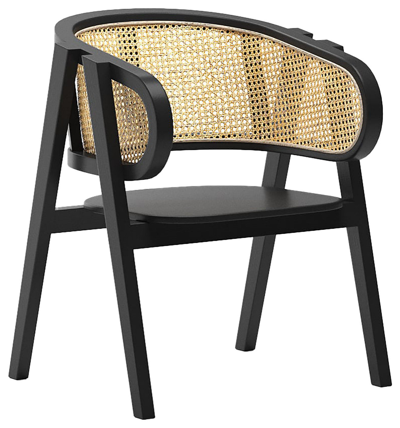 Black Single Dining Chair, Pre-assembled, Rattan & Solid Teak Wood Arm ...