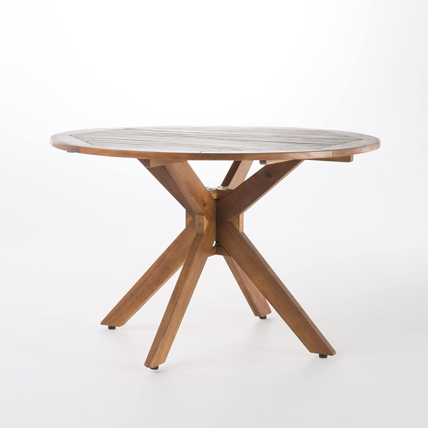 Modern Outdoor Acacia Wood Round Dining Table - Contemporary - Outdoor ...