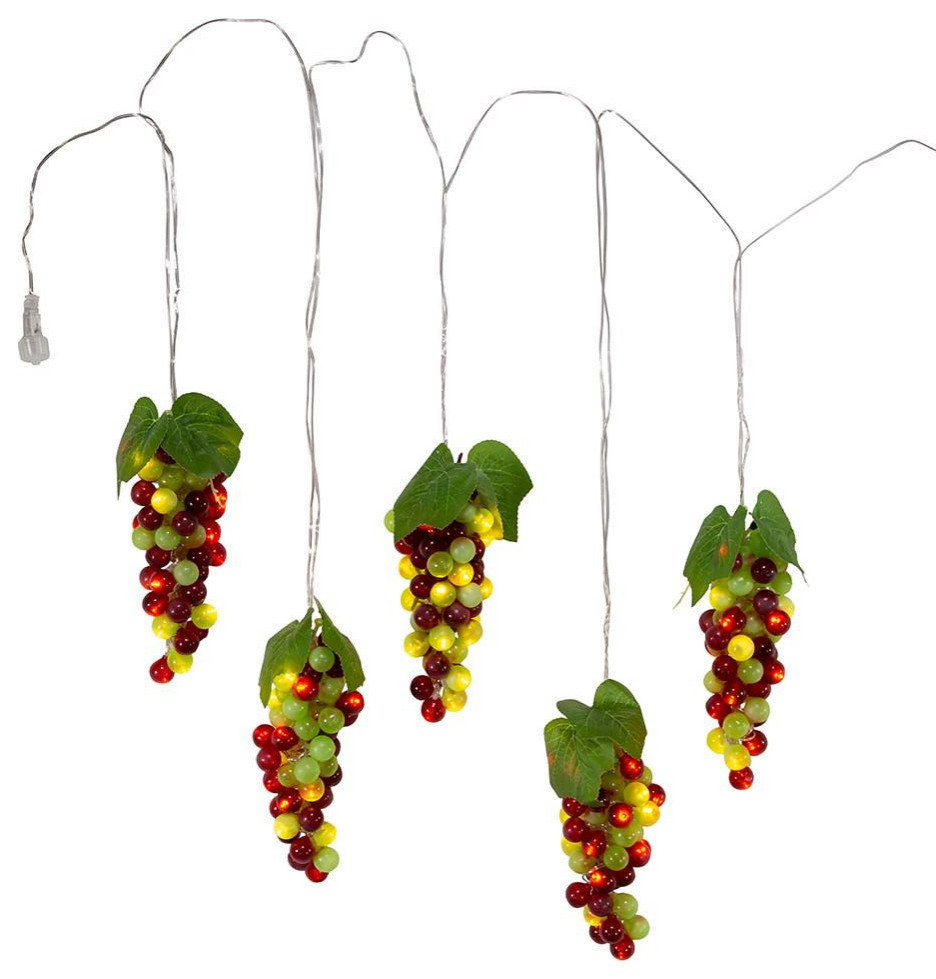 Kurt S. Adler 100-Light Green and Burgundy LED Grape Light Set 5 Grape Bunches, 286" - Holiday ...