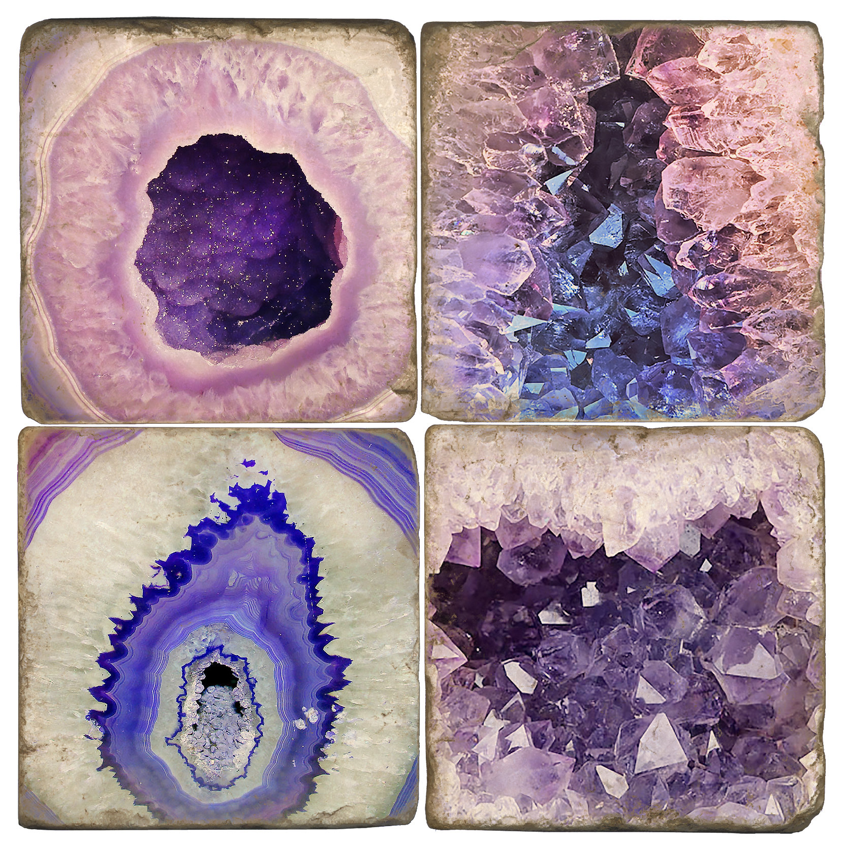 Tumbled Marble Coaster St/4 With Coaster Stand, Geodes - Contemporary ...