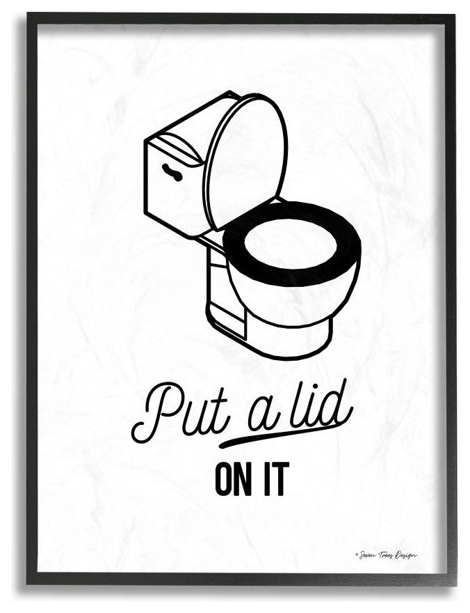 Put A Lid On It Black and White Script with Toilet Drawing, 11"x14 ...