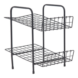 2 Tier Metal Frame Magazine Rack with Tubular Legs, Black - Industrial ...