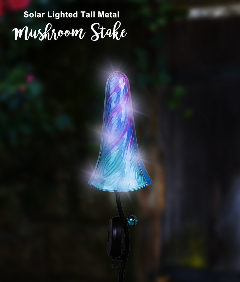 Solar Lighted Blue & Purple Long Mushroom Pathway Light Garden Stake ...