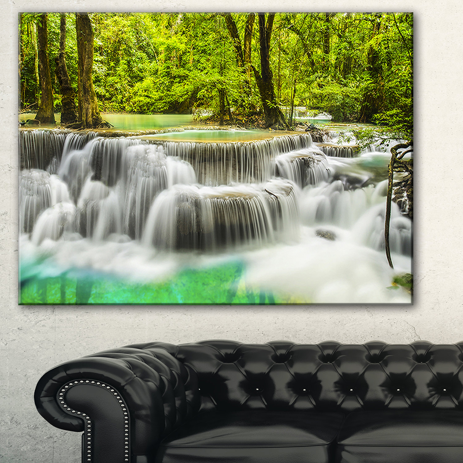 "Erawan Waterfall View" Photography Canvas Print, 40"x20" - Rustic ...