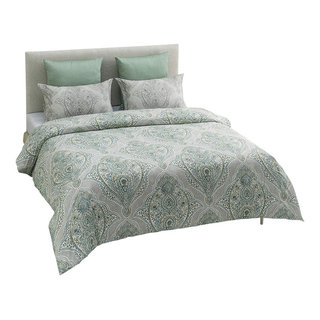 Genia Reversible Print Cotton Duvet Cover and Shams, 3-Piece Set, Queen ...